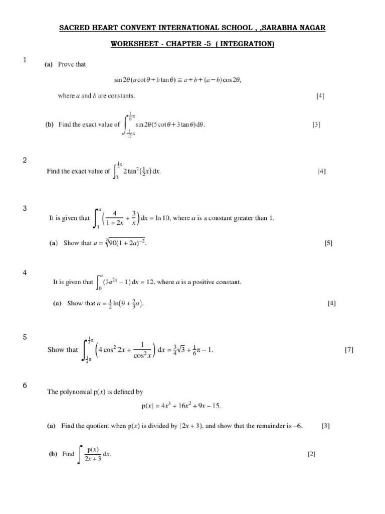 Integration Worksheet - Sacred Heart Convent | PDF