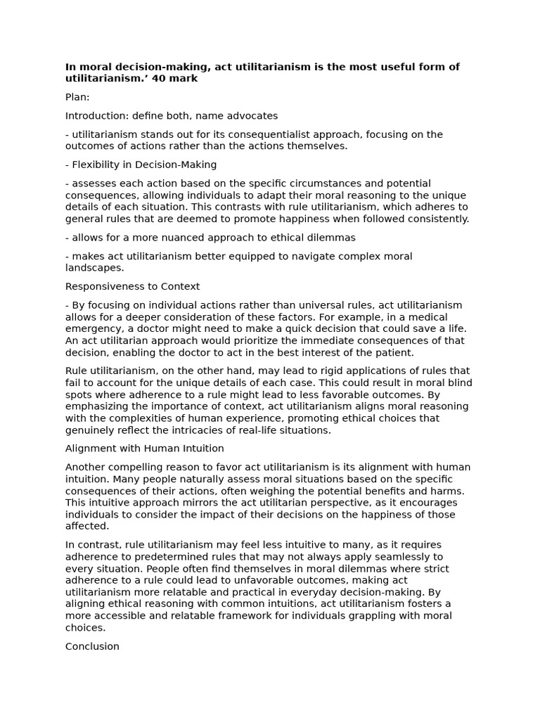 Act vs. Rule Utilitarianism Explained | PDF | Utilitarianism | Decision ...