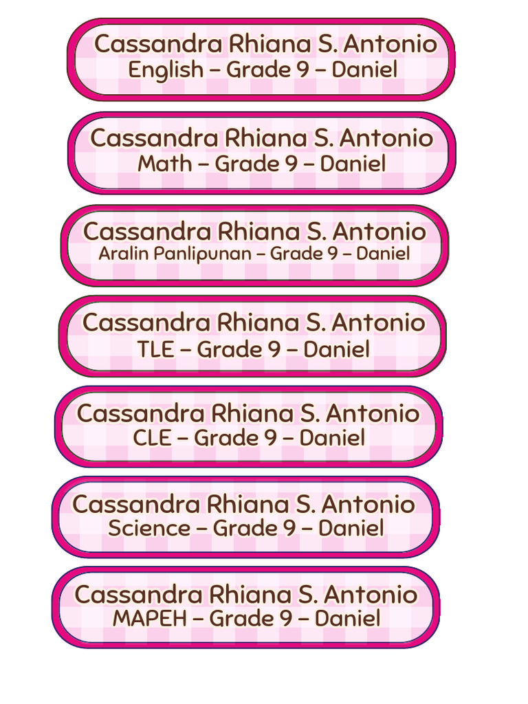 Colorful Illustrative Cute Name Label A4 | PDF
