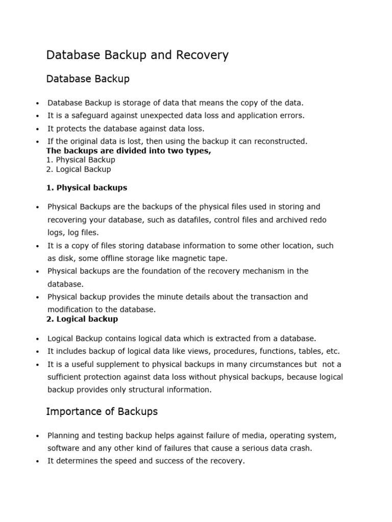 Database Backup and Recovery | PDF | Backup | Database Transaction