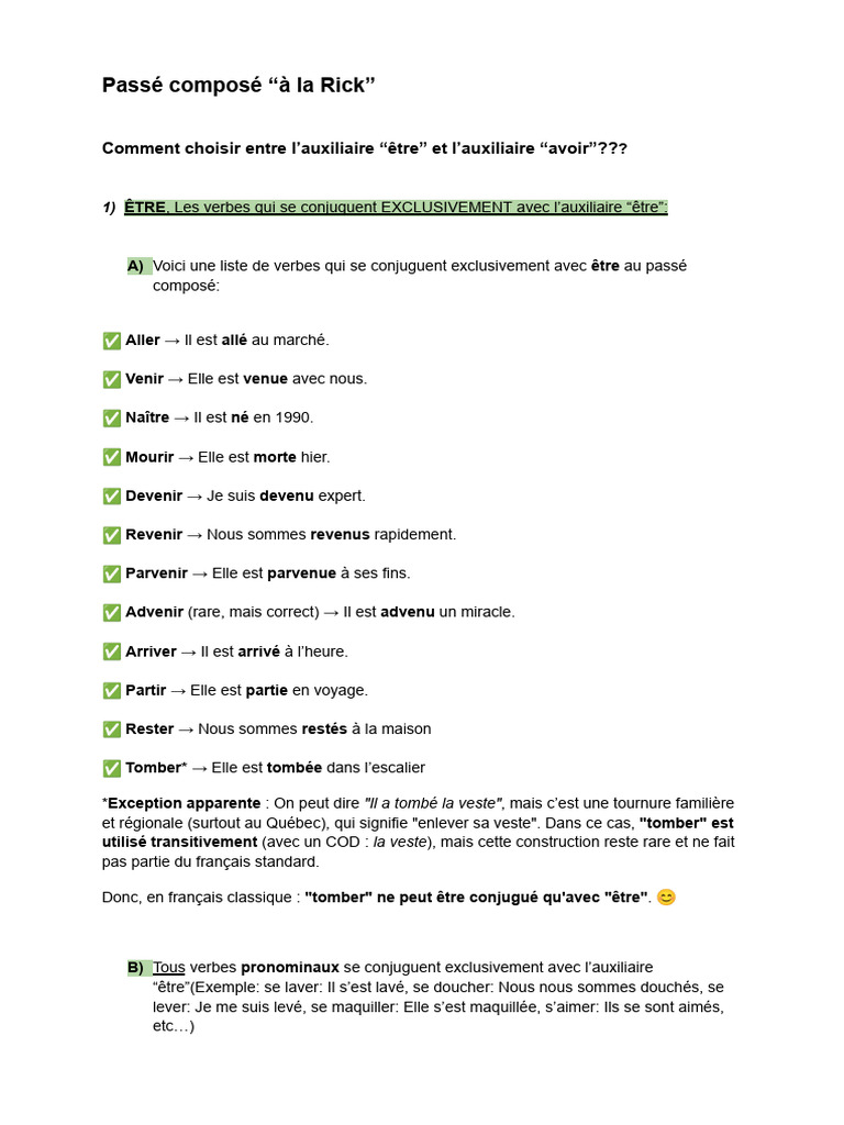 Passé Composé : Être ou Avoir ? | PDF | Sémantique | Morphologie ...