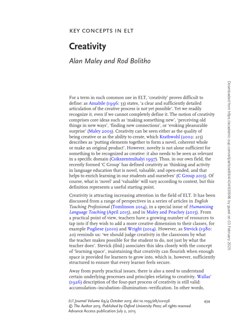 03 April Maley and Bolitho (2015) | PDF | Creativity | Learning