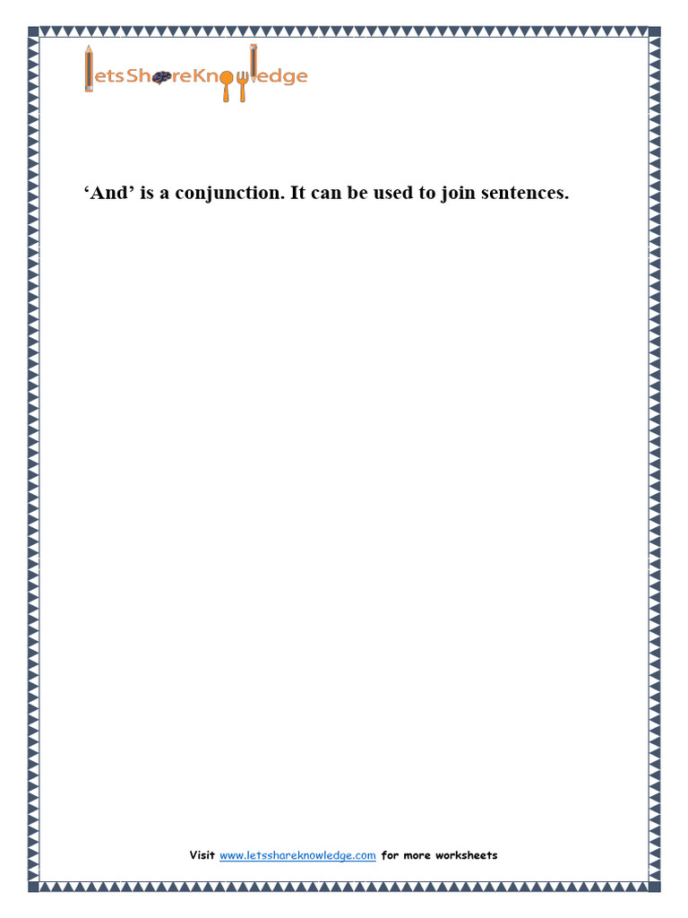 Grade 1 Conjunctions Using and Grammar Printable Worksheet 2 | PDF