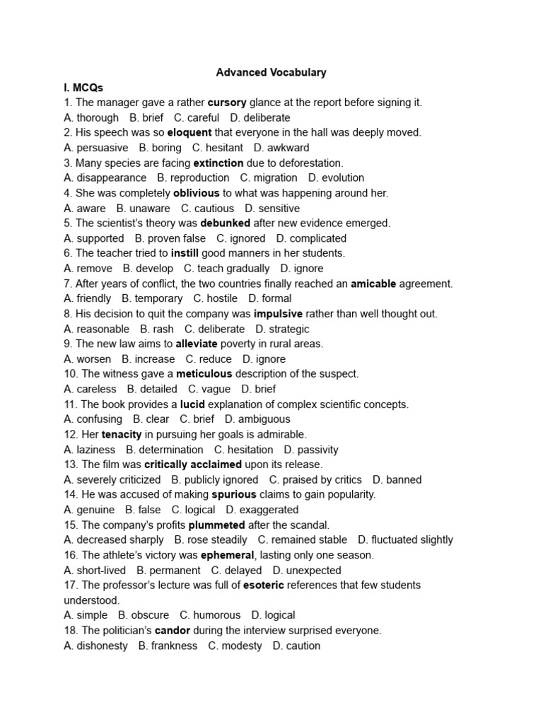 Advanced Vocabulary | PDF