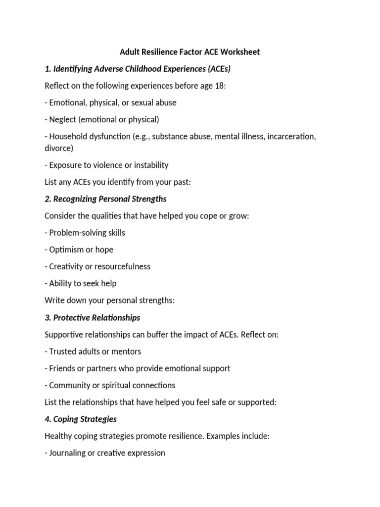 Adult Resilience Factor ACE Worksheet | PDF