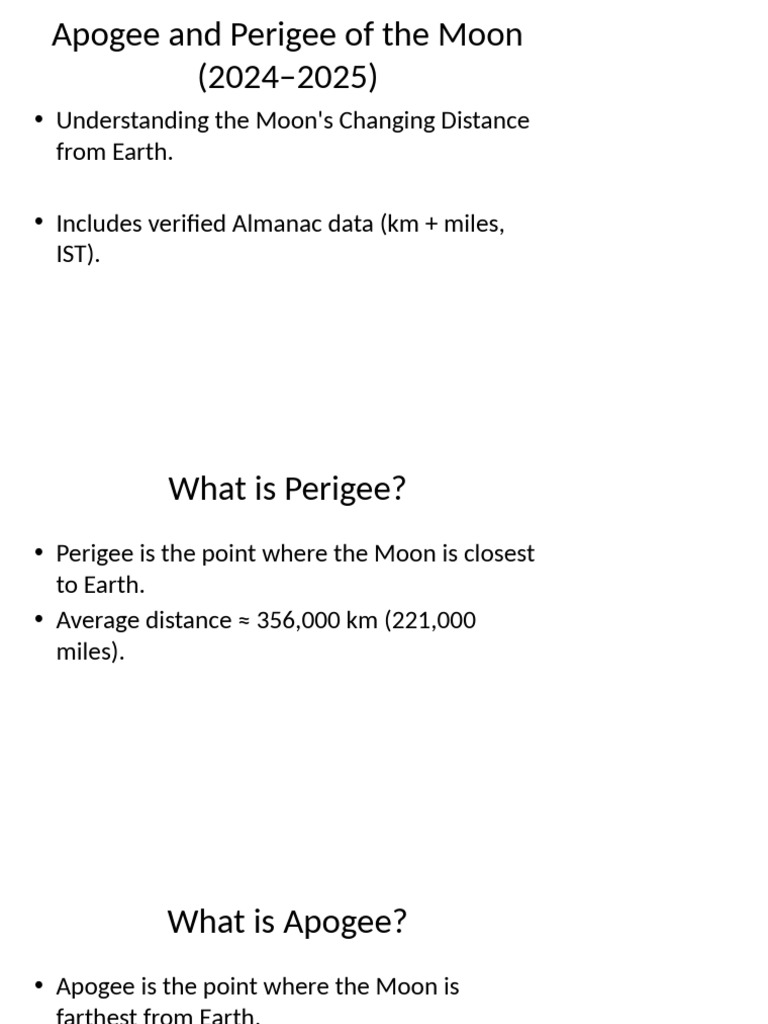Moon Apogee and Perigee Guide 2024-2025 | PDF