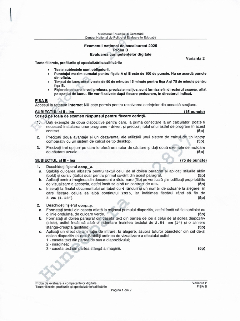 2025 Fisa B Varianta 2 | PDF