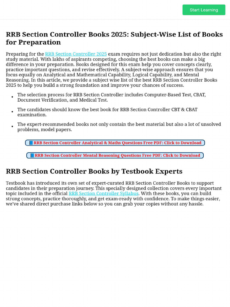 RRB Section Controller Books 2025 - Subject-Wise List of Books For ...