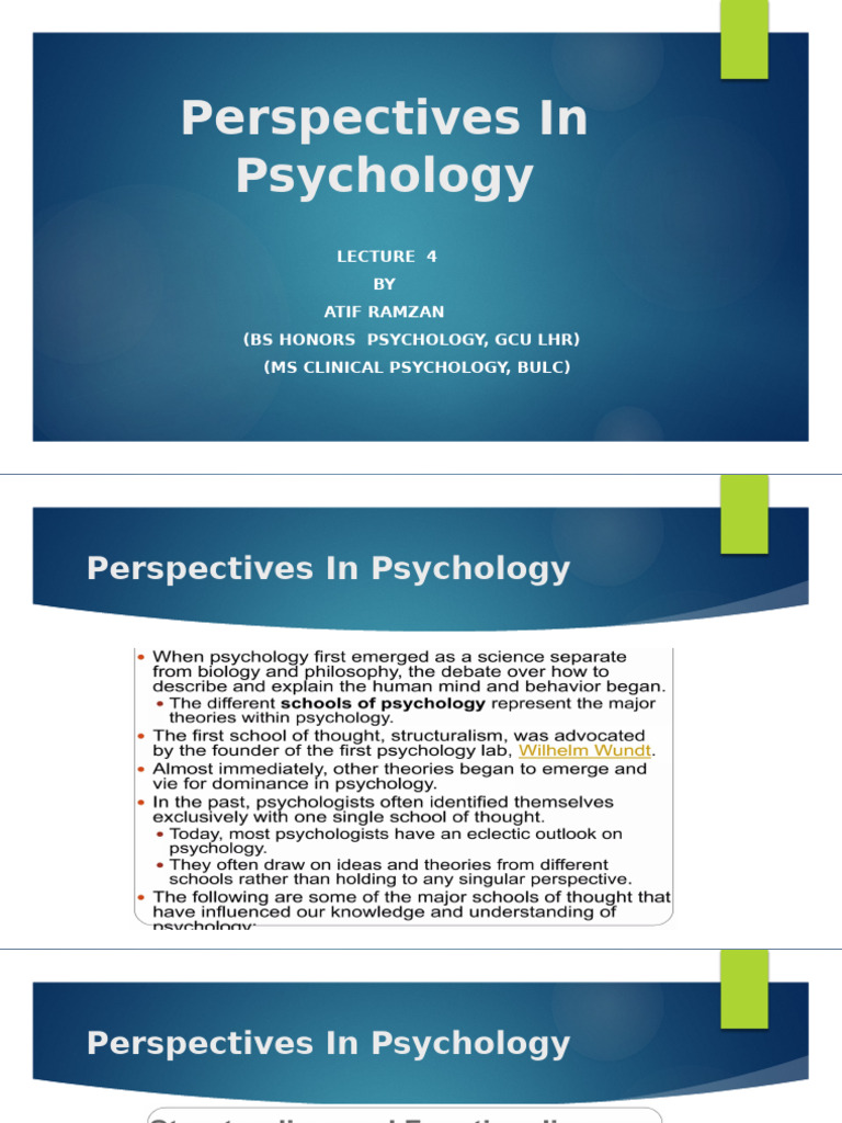 Lecture 4 (Perspectives of Psychology) | PDF