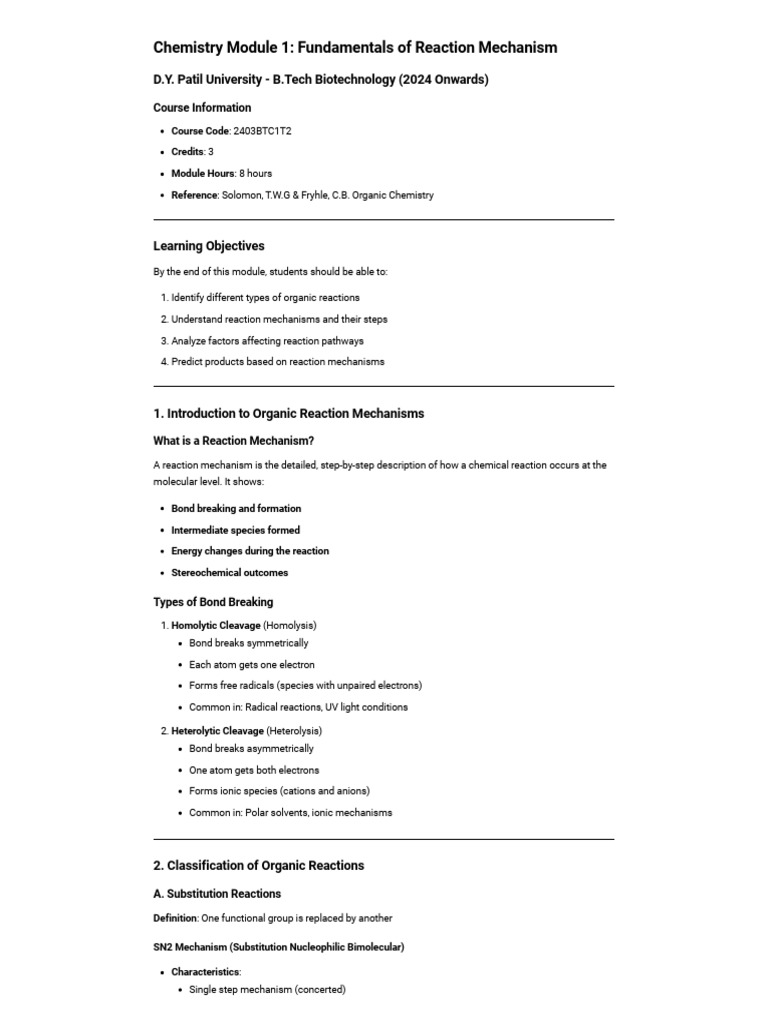 Chemistry Module 1 - Fundamentals of Reaction Mechanism - Study Notes 2 ...
