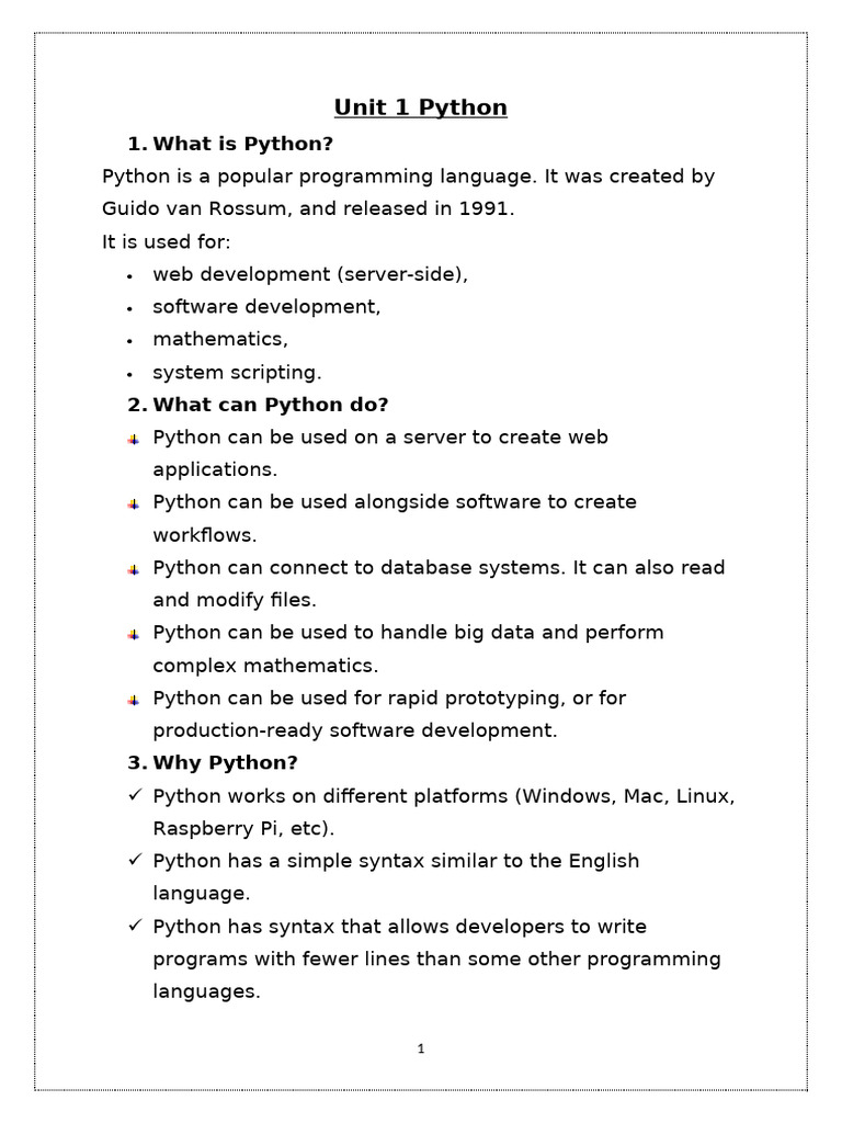 Unit 1 | PDF | Python (Programming Language) | Variable (Computer Science)