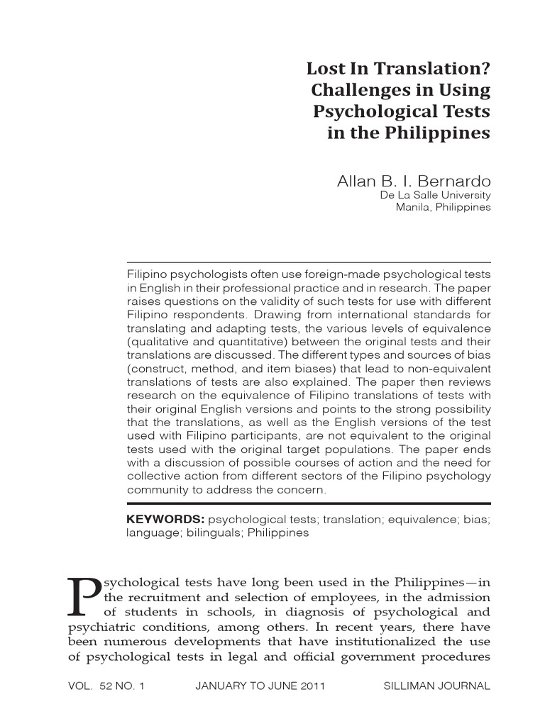 Lost in Translation Challenges in Using Psychological Tests in The ...