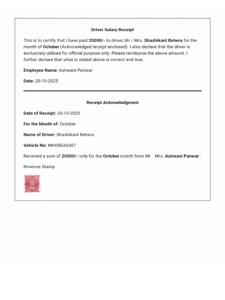 Driver Salary Slip | PDF