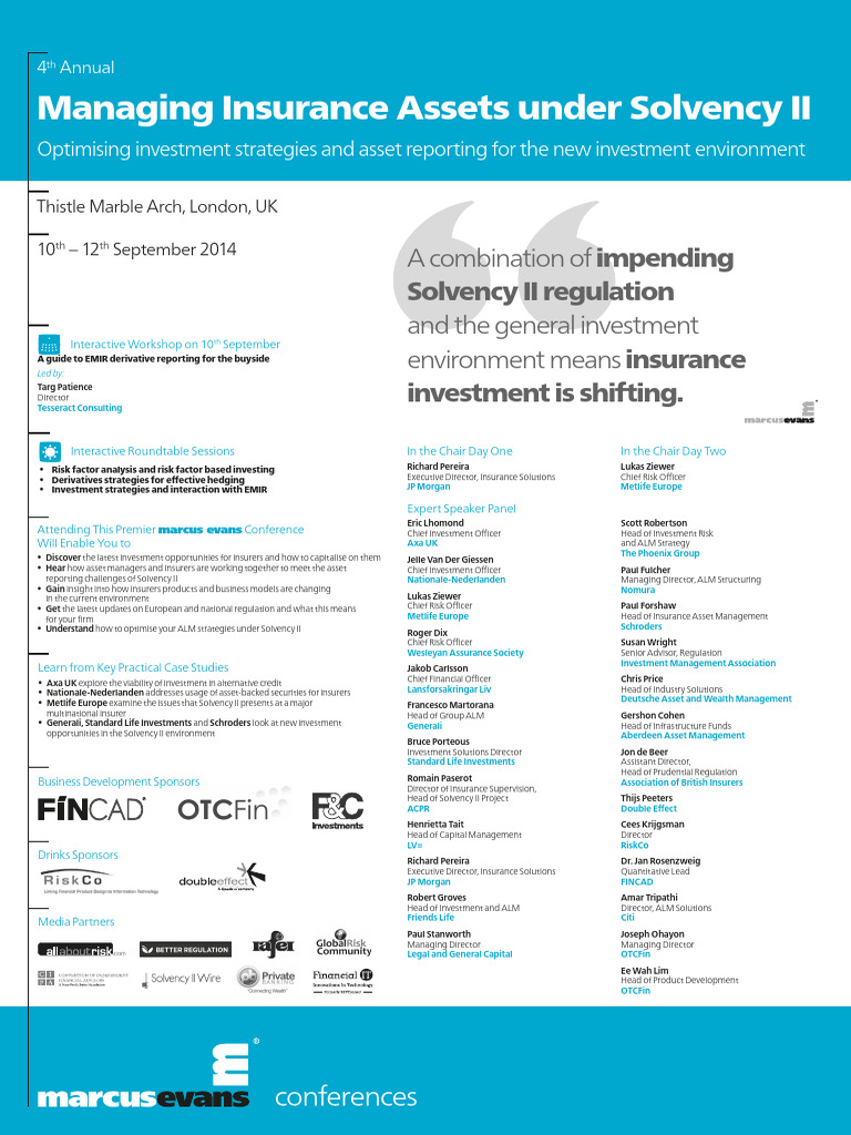 Sep 2014 Marcus Evans Solvency II Conference Agenda | PDF | Investment ...
