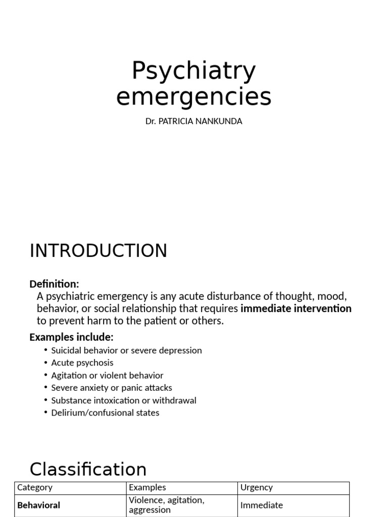 Psychiatry Emergencies | PDF | Psychosis | Mental Disorder