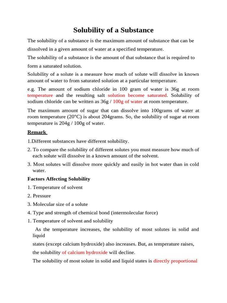 Understanding Solubility Factors and Calculations | PDF | Solubility ...