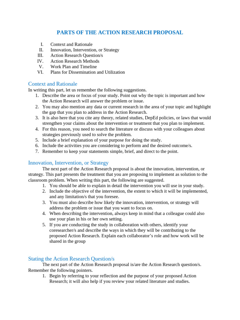 Parts of The Action Research Proposal | PDF | Cognition | Learning