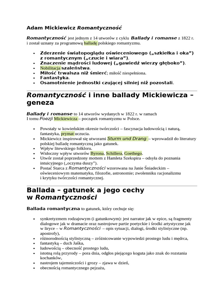 Adam Mickiewicz Romantyczność | PDF