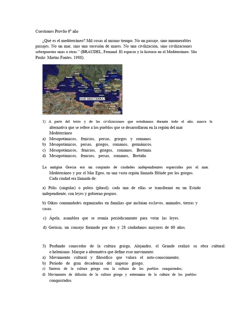 Cuestionario sobre Civilizaciones del Mediterráneo | PDF | Antigua ...