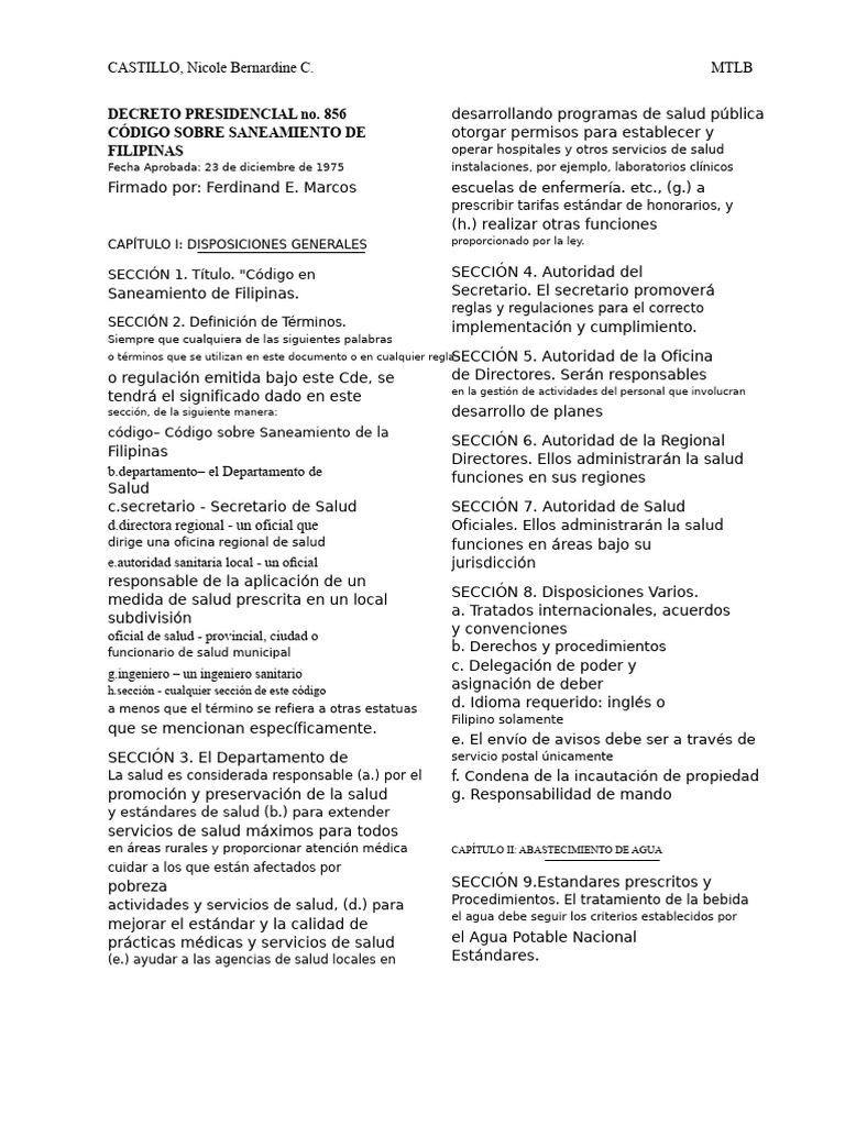 PD 856 Resumen | PDF | Alimentos | Contaminación