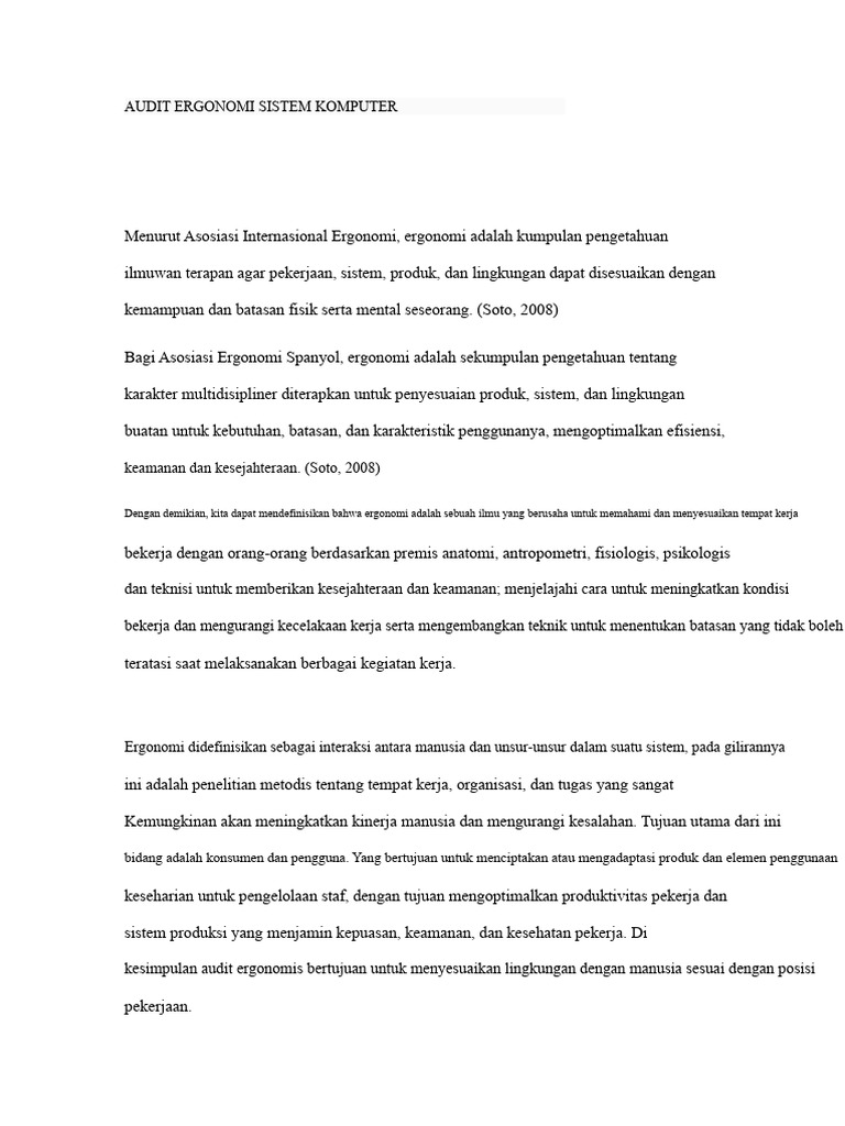 Audit Ergonomi Sistem Komputer | PDF
