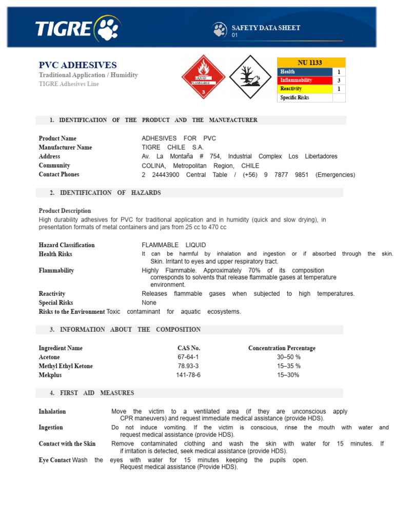 PVC Adhesives Safety Data Sheet | PDF | Volatile Organic Compound | Solvent