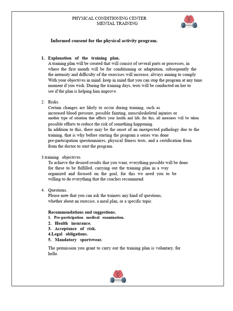 Informed Consent For A Physical Activity Program | PDF