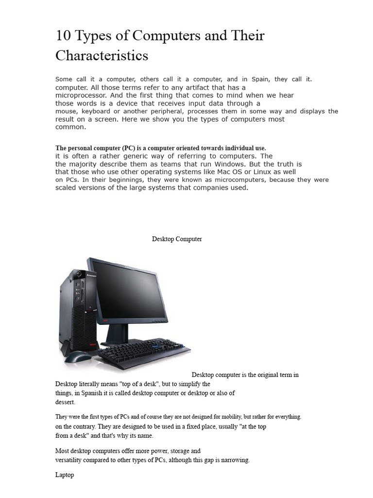 Types of Computers Explained | PDF | Personal Computers | Desktop Computer