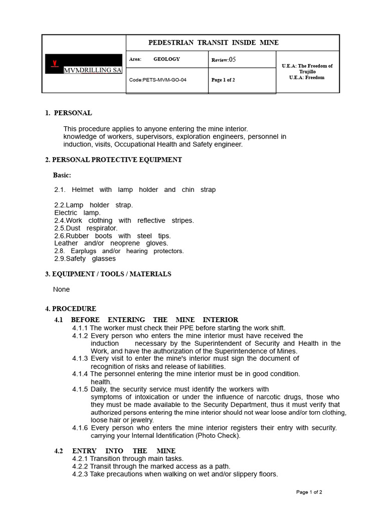 PPE Guidelines for Mine Entry Safety | PDF | Personal Protective ...