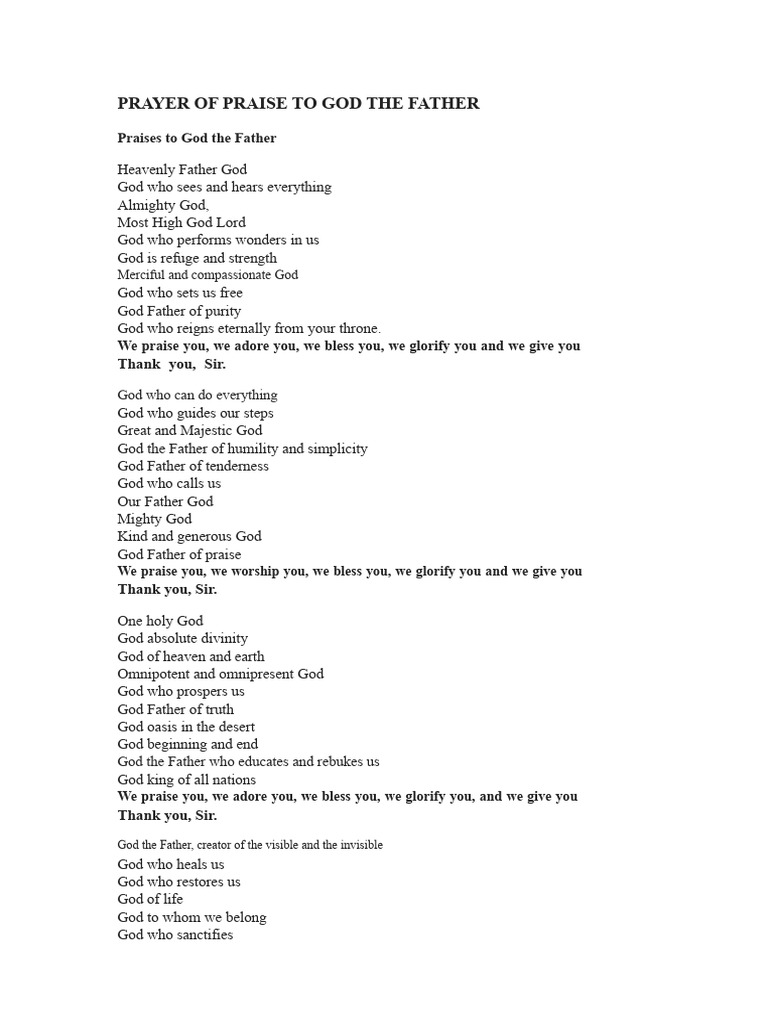 PRAYER OF PRAISE TO GOD THE FATHER | PDF | God The Father | God