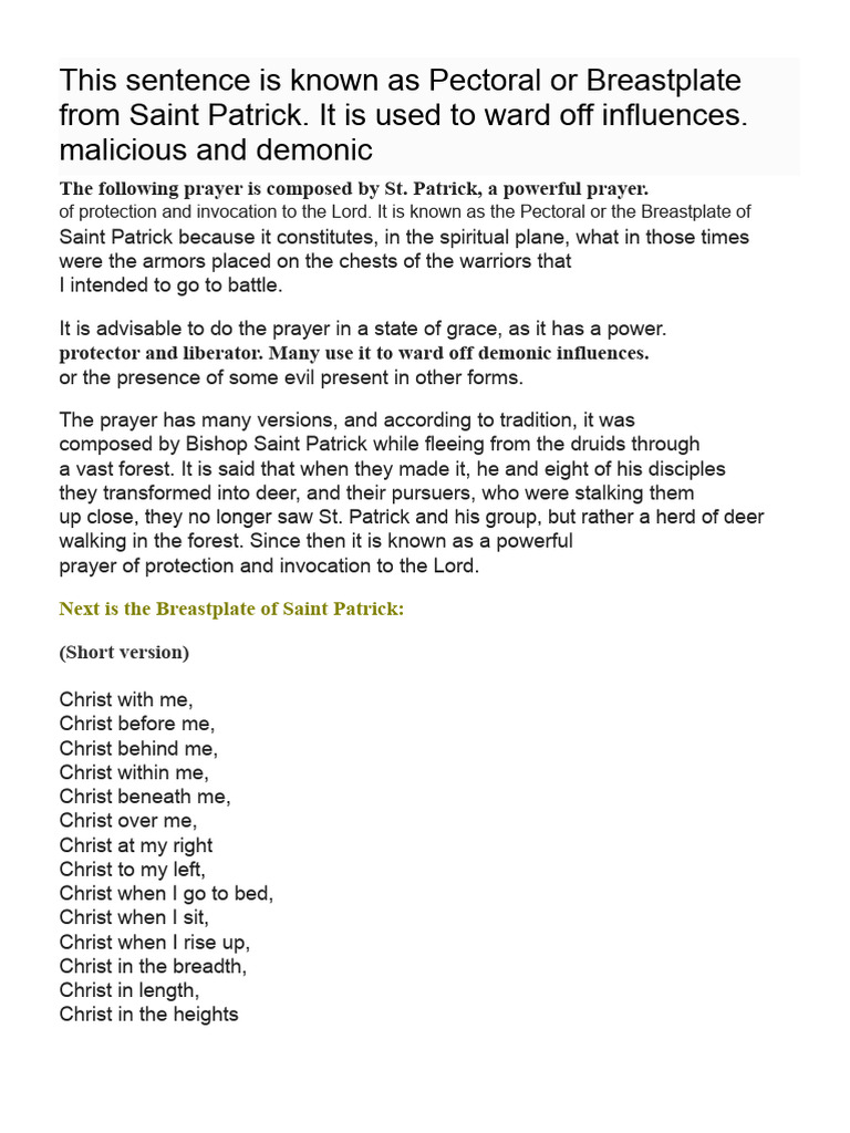 Prayer of Saint Patrick | PDF | Jesus | Saint Patrick