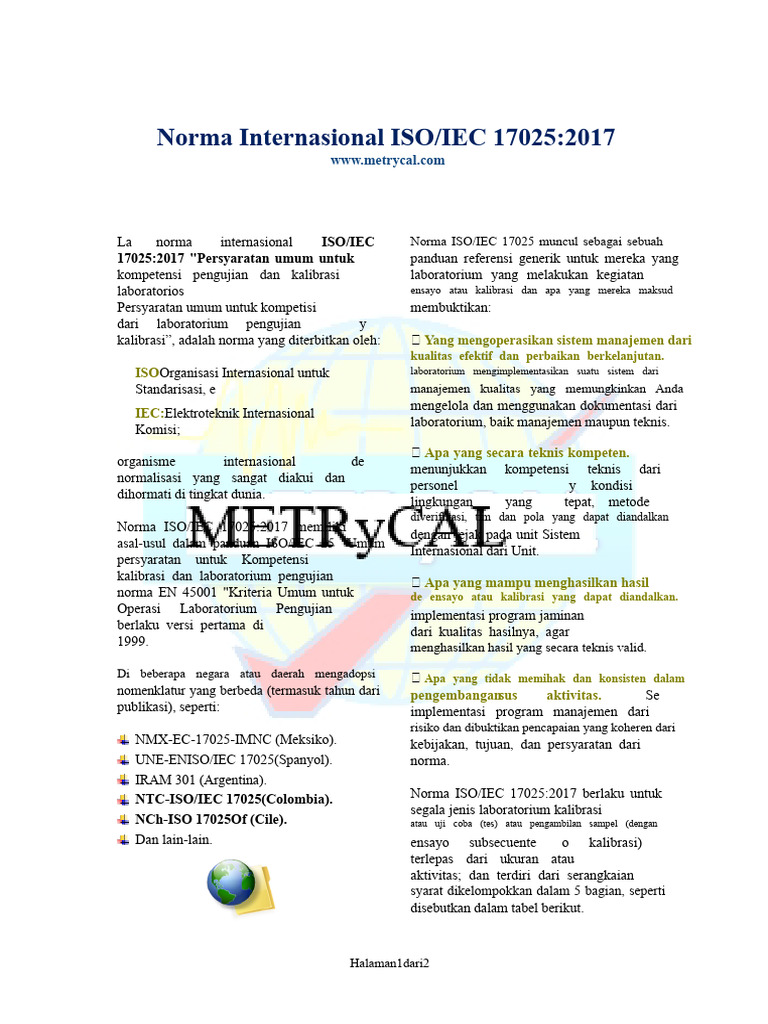 Standar Internasional ISO IEC 17025-2017 | PDF