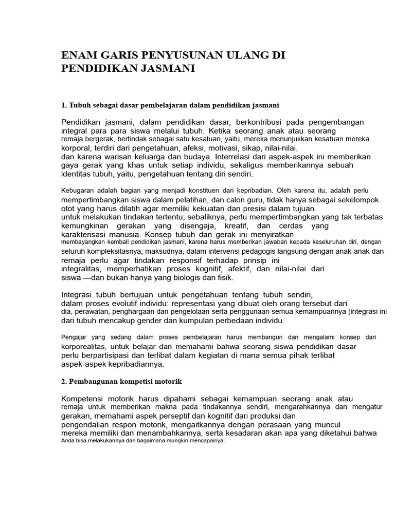 ENAM GARIS REORIENTASI DALAM PENDIDIKAN JASMANI | PDF