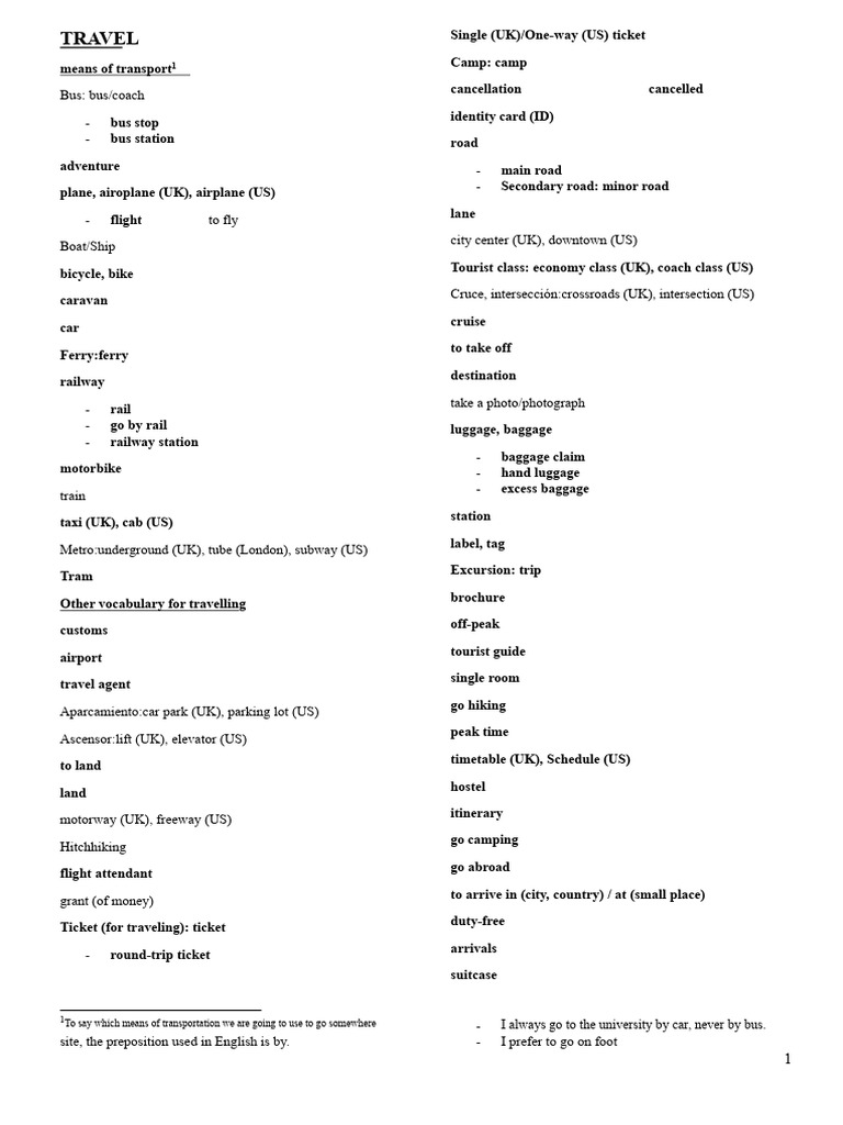 Vocabulary 9 (Travel) For Aptis | PDF | Rail Transport | Bus