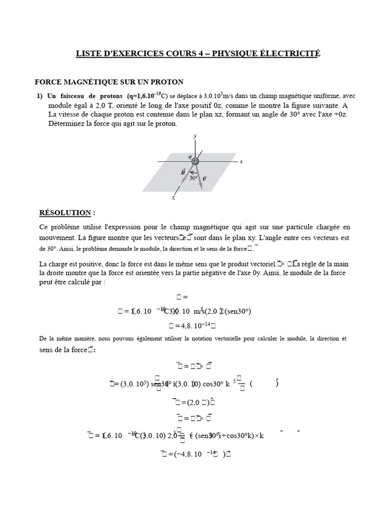 Exercices de physique : force magnétique et champs | PDF | Champ ...