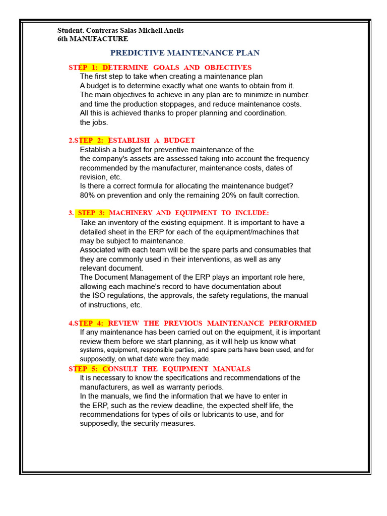 Predictive Maintenance Plan Steps | PDF | Business