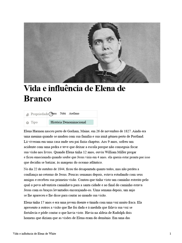 Vida e Legado de Elena de White | PDF | Igreja Adventista do Sétimo Dia