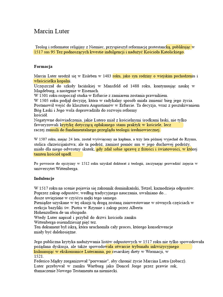 Biografia Marcina Lutra | PDF