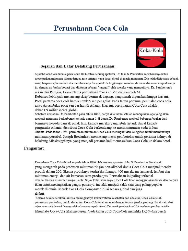 Sejarah dan Strategi Coca Cola | PDF
