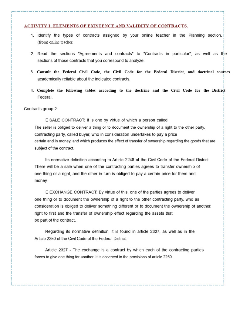 Activity 1. Elements of Existence and Validity of Contracts. | PDF ...