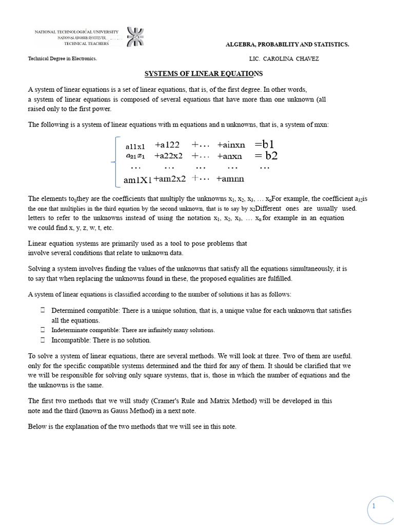Linear Equation Systems - Theoretical Practical | PDF | Equations ...