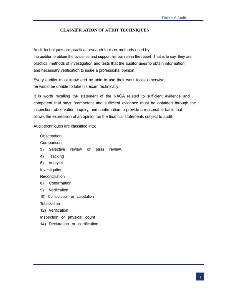 Classification of Audit Techniques | PDF | Audit | Financial Audit