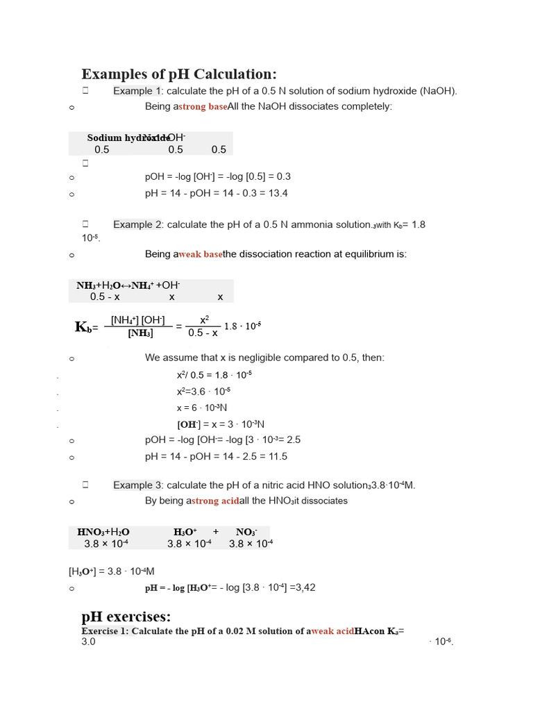 Examples of pH Calculation 06 | PDF | Ph | Acid Dissociation Constant