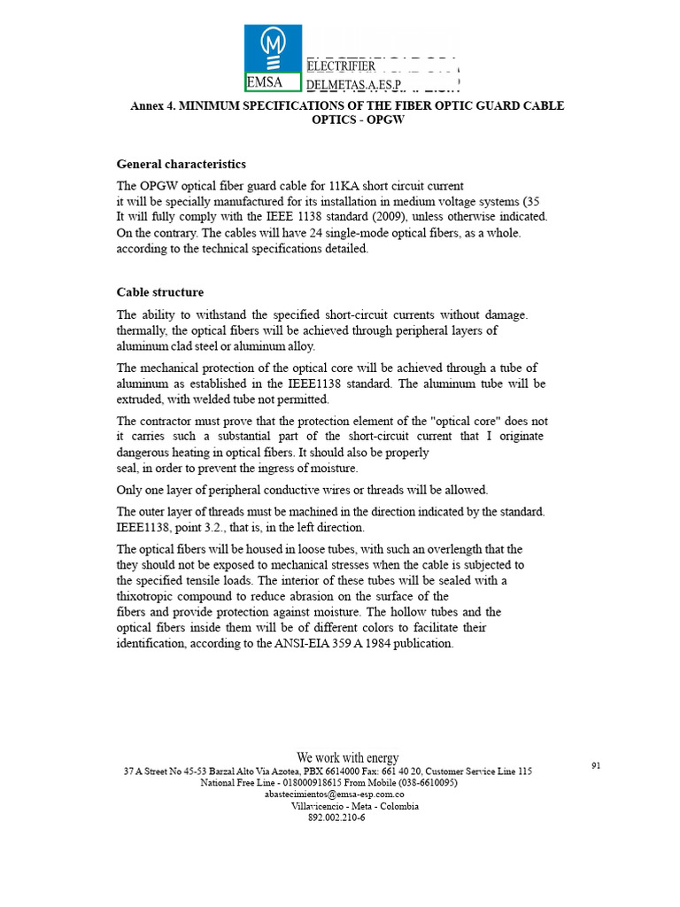 Specifications For OPGW Cable | PDF | Optical Fiber | Attenuation