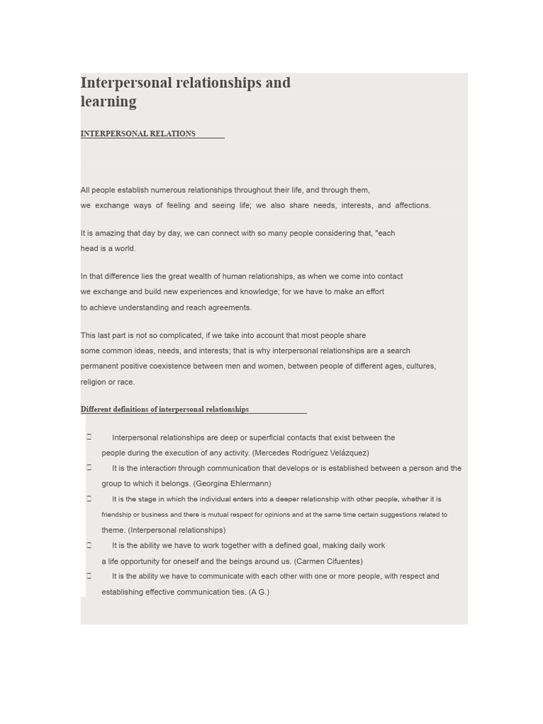 Interpersonal Relationships and Communication | PDF | Interpersonal ...