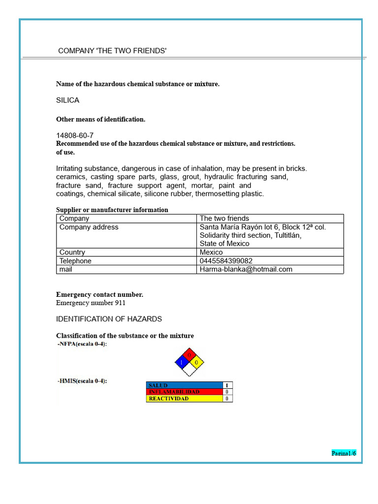 Silica Safety Data Sheet Overview | PDF | Occupational Safety And Health