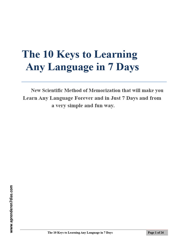 Learn Any Language in 7 Days: 10 Keys | PDF | Vocabulary | Pronoun