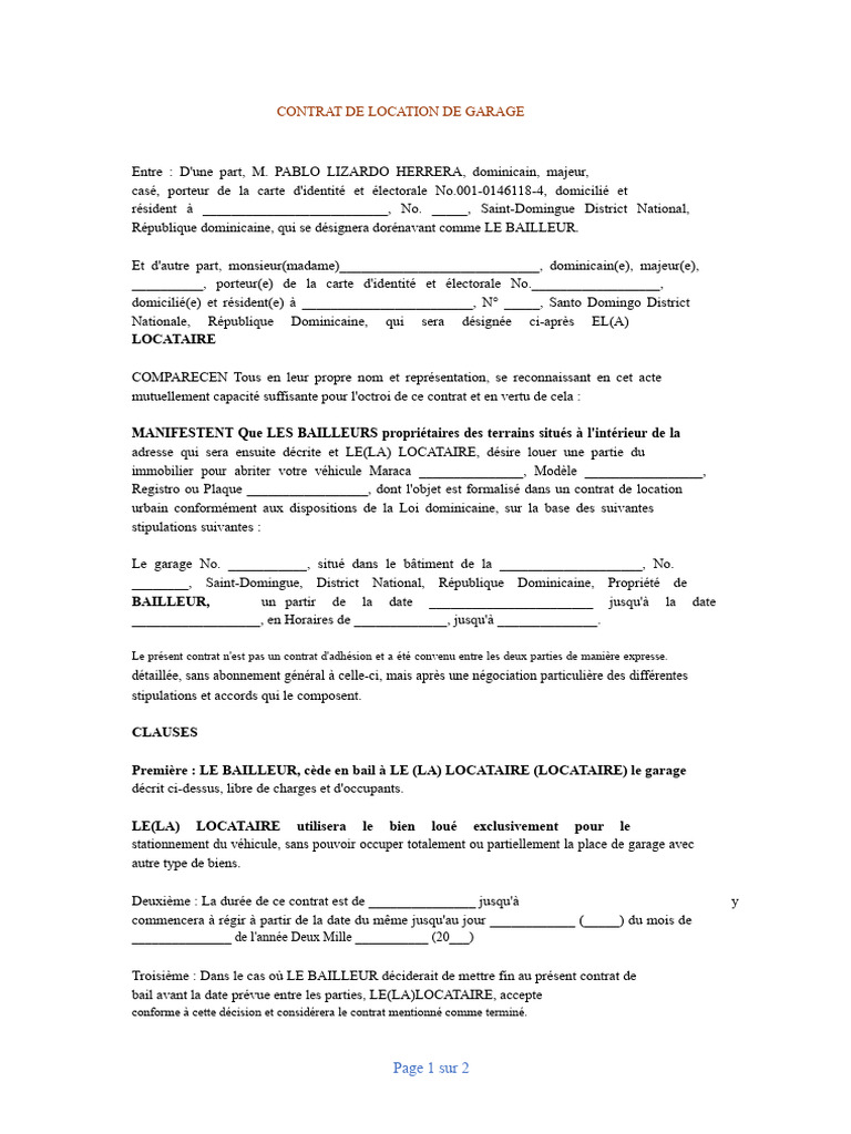 Contrat de Location de Garage à Santo Domingo | PDF | Location