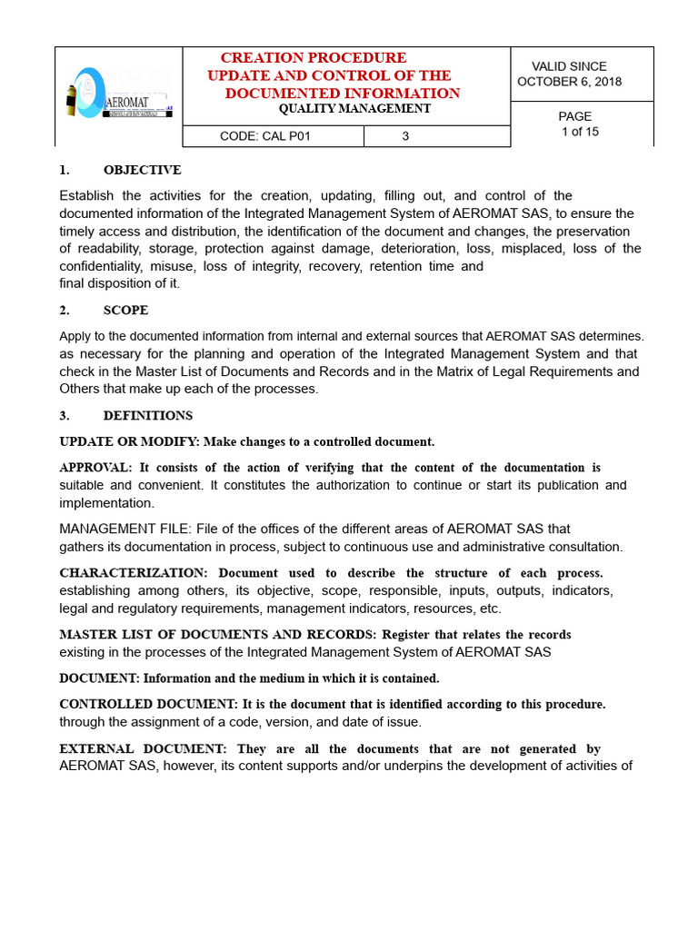 Procedure For Creation, Update and Control of Documented Information V ...