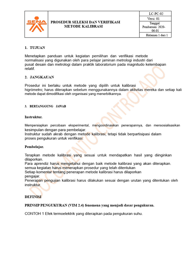 LC-PC-02 Prosedur Pemilihan Dan Verifikasi Metode Kalibrasi | PDF